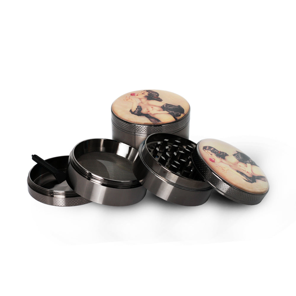 Pin Up Girl Grinder Titanium Premium Herb Grinder 2.2" Wide, gun-black ...
